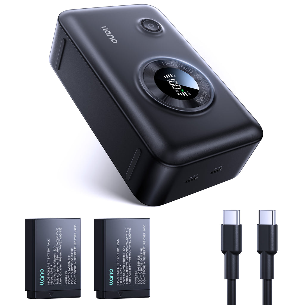 llano 2-Pack LP-E17 Batteries and 2-in-1 Camera Battery Power Bank Cha