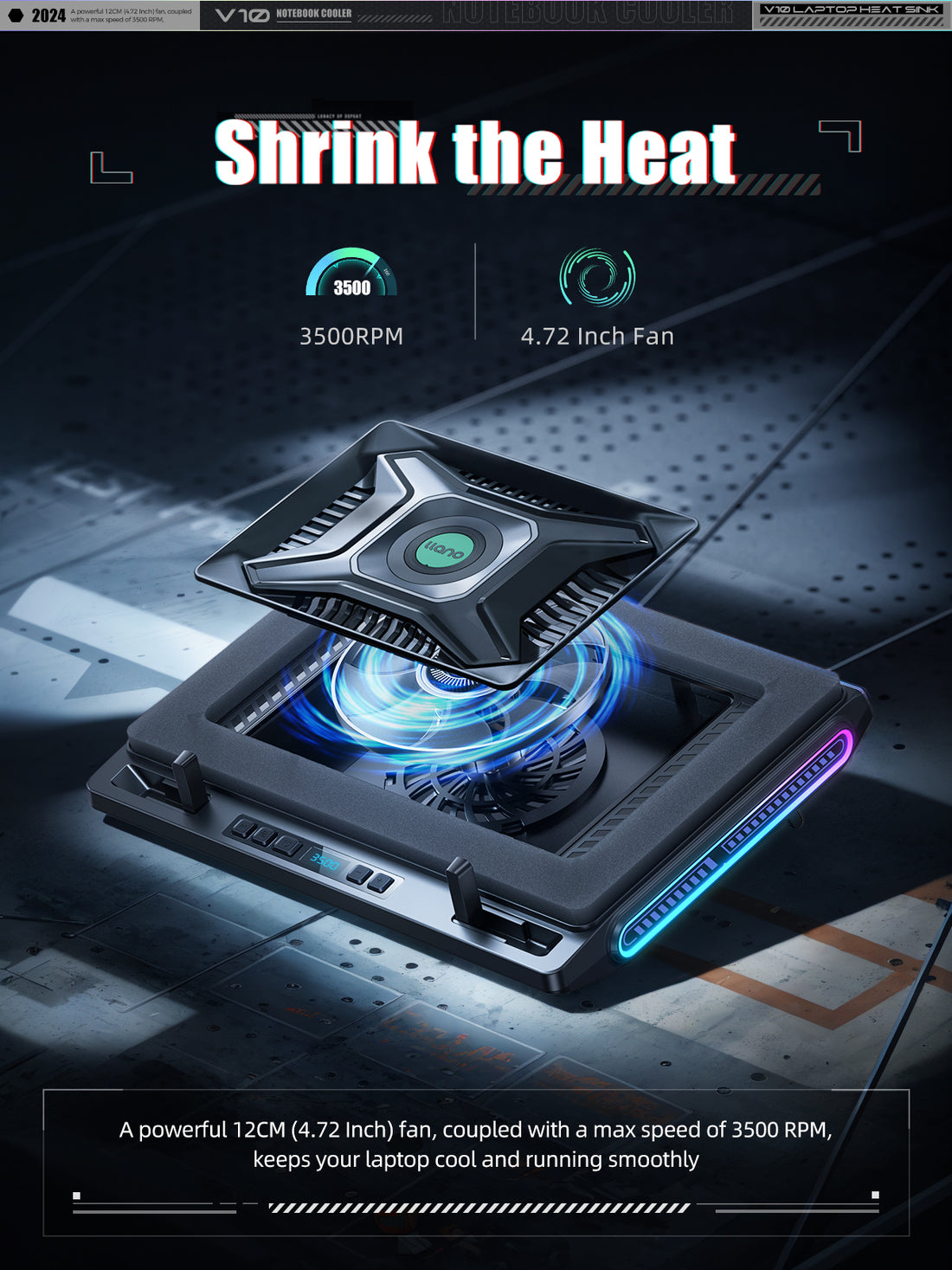 llano V10 Gaming Laptop Cooling Pad, RGB Laptop Cooler Stand with Powe