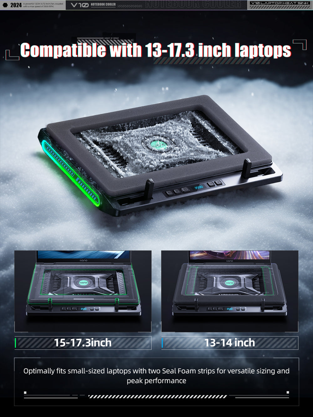 llano V10 Gaming Laptop Cooling Pad, RGB Laptop Cooler Stand with Powe