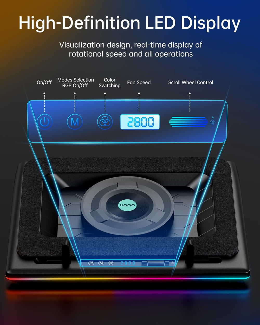 llano V12 RGB Laptop Cooling Pad, Gaming Laptop Cooler with Powerful T